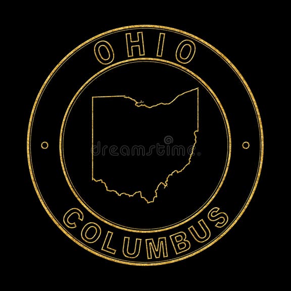 Map of Ohio, Golden Stamp Black Background Stock Illustration ...