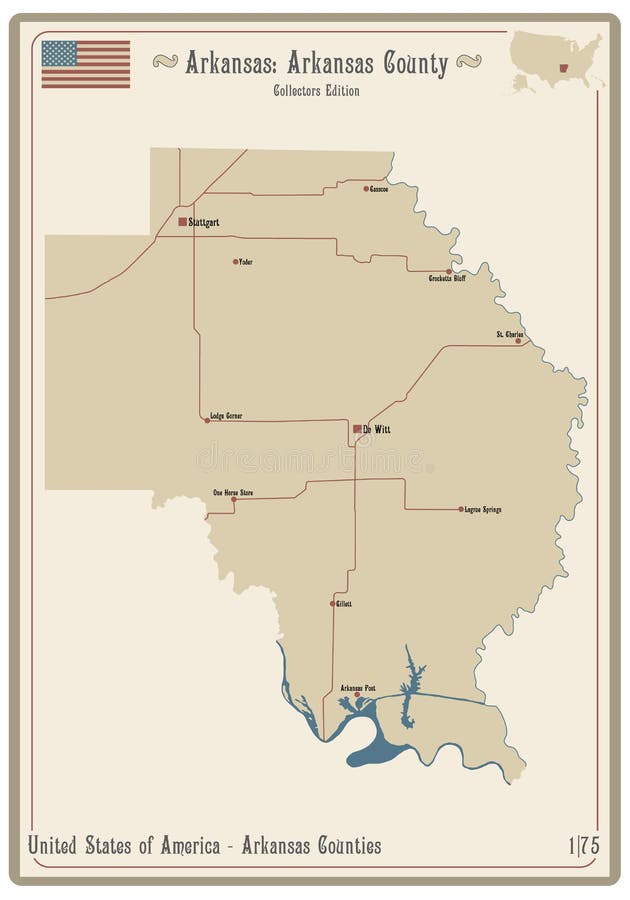 Map of Arkansas County in Arkansas Stock Vector - Illustration of ...