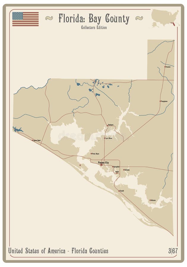 Map of Bay County in Florida Stock Vector - Illustration of geography ...