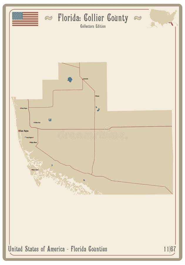Map of Collier County in Florida Stock Vector - Illustration of lakes ...