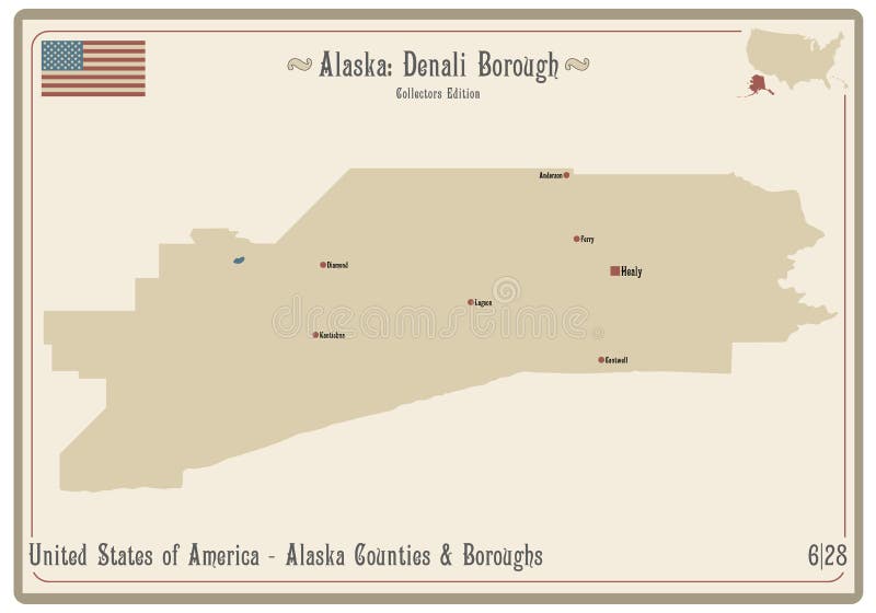 Map of Denali Borough in Alaska, USA. Stock Vector - Illustration of ...