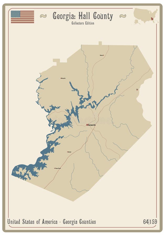 Map of Hall County in Georgia Stock Vector - Illustration of blue ...