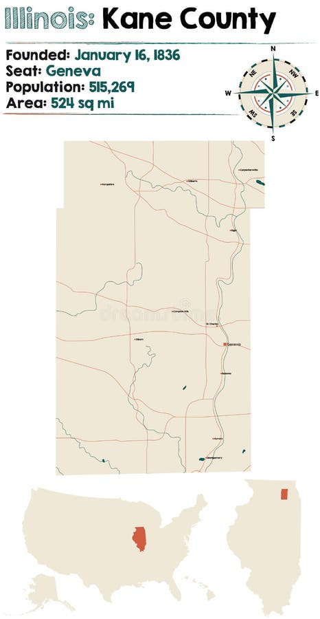 Map of Kane County in Illinois Stock Vector - Illustration of ...