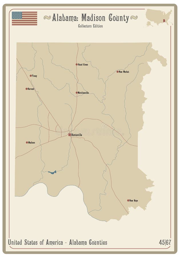 Alabama: Madison County Map Stock Vector - Illustration of blue ...