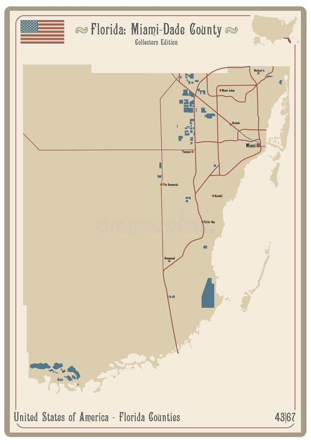 Map of Miami-Dade County in Florida Stock Vector - Illustration of ...