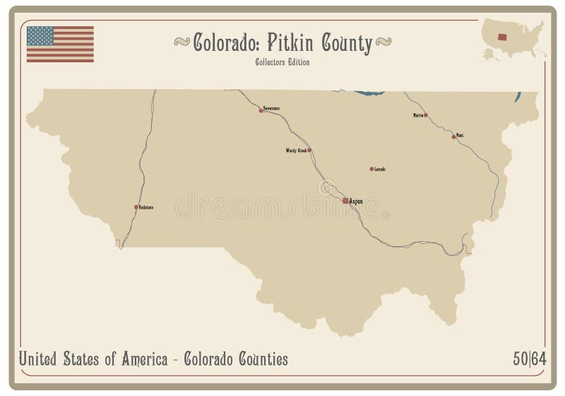 Map of Pitkin County in Colorado Stock Vector - Illustration of rivers ...