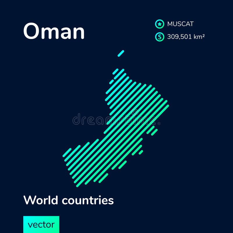 Map of Oman. Vector Creative Digital Neon Flat Line Art Abstract Simple ...