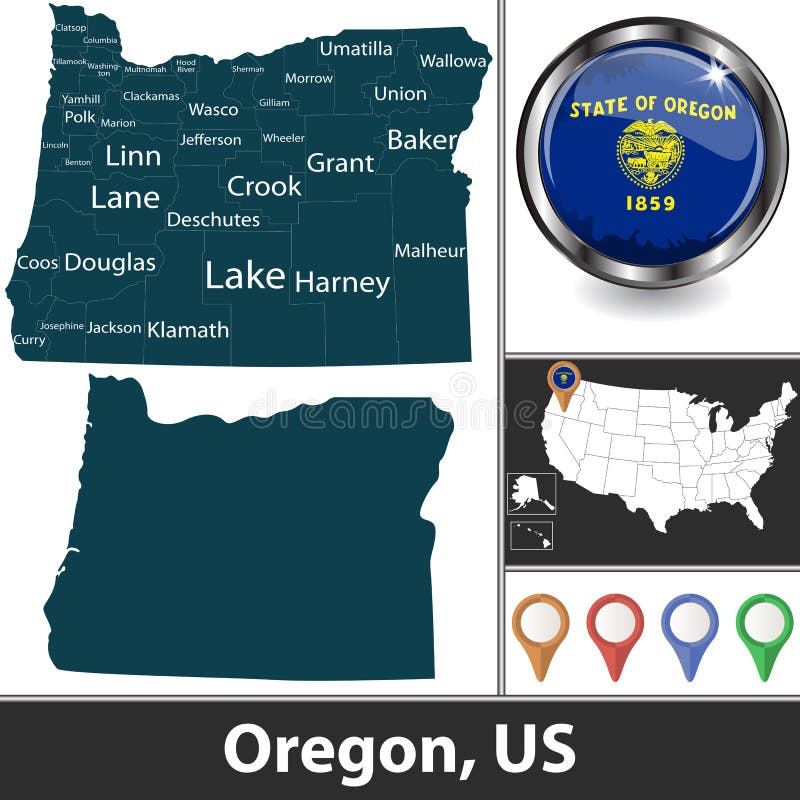 Map of Oregon, US stock vector. Illustration of flag - 206647658