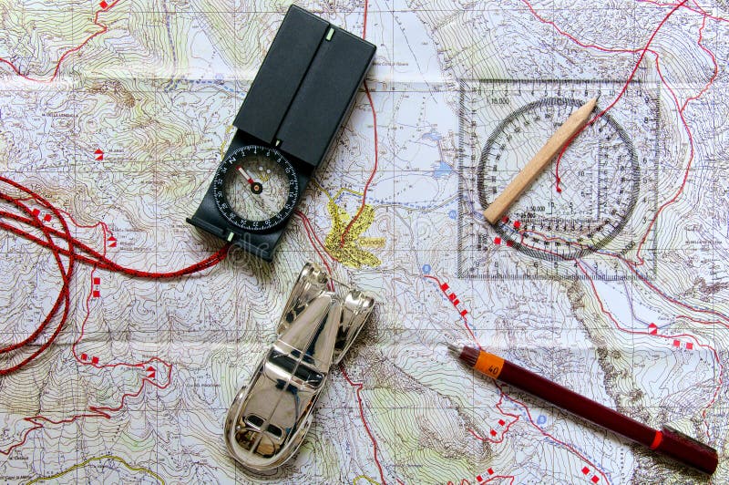 Modern Map Compass stock image. Image of close, kilometer - 20130579