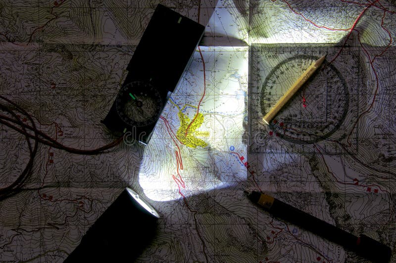 Map and Orientation in Night View Stock Image - Image of field, compass ...
