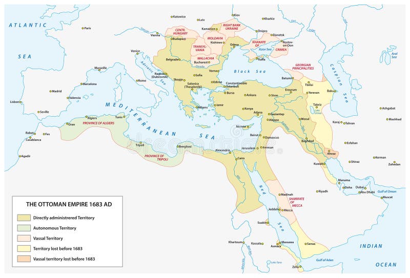 Map Of The Ottoman Empire At The Time Of The Greatest Expansion Stock