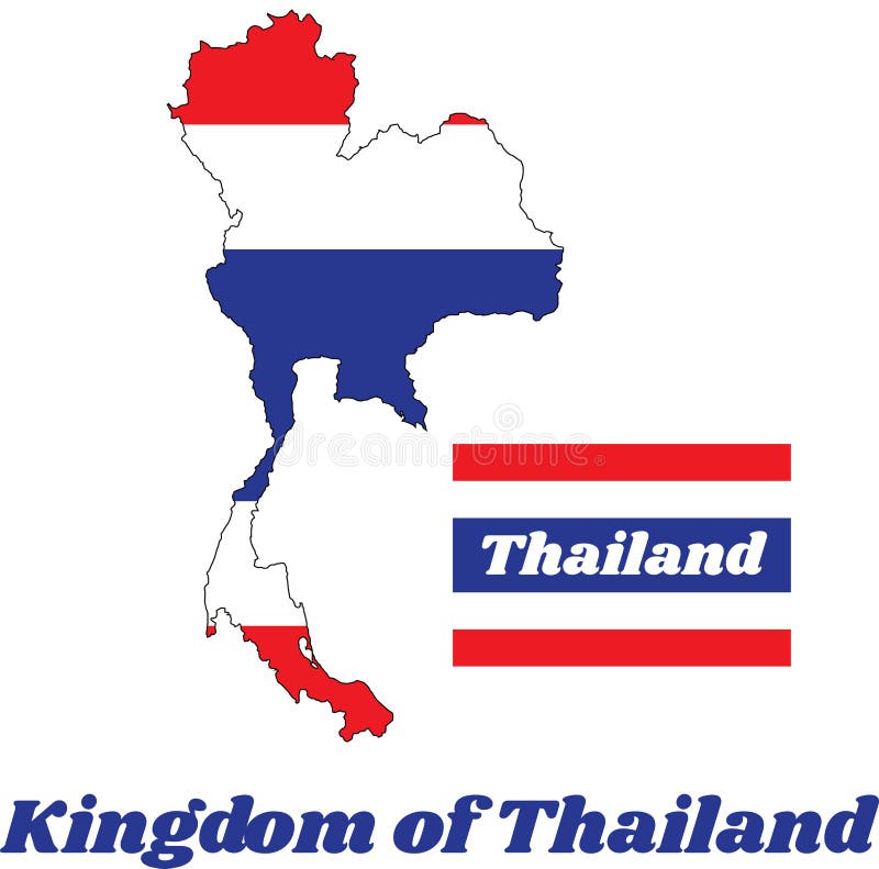Map Outline and Flag of Thai in Blue Red and White Color of Thailand ...