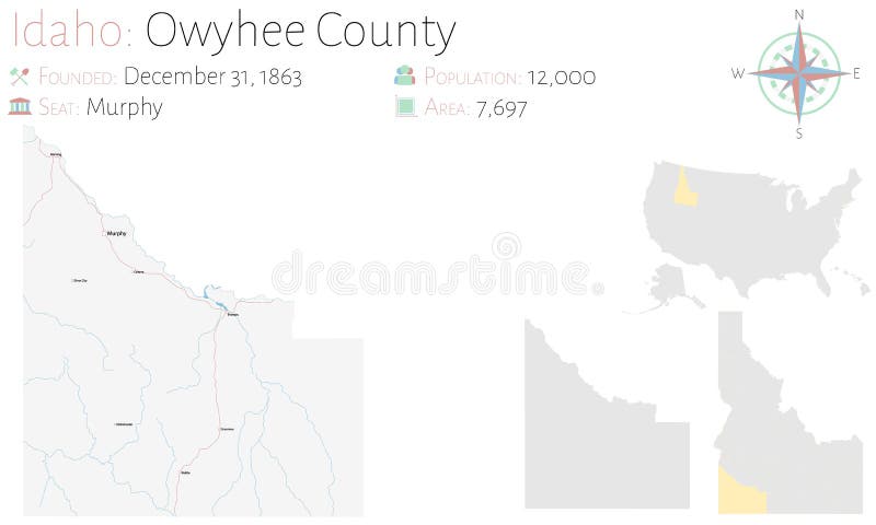 Map of Owyhee County in Idaho Stock Vector - Illustration of geography ...