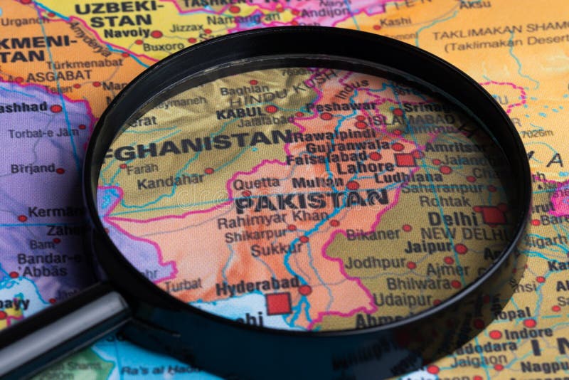 Map of Pakistan through Magnifying Glass.Close-up. Stock Image - Image ...