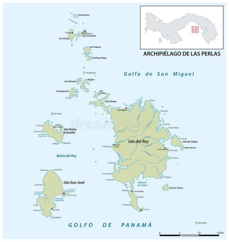 Map of the Panamese Archipelago Pearl Islands in the Gulf of Panama ...