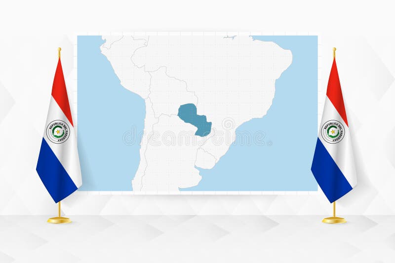 Map of Paraguay and Flags of Paraguay on Flag Stand Stock Vector - Illustration of negotiations ...