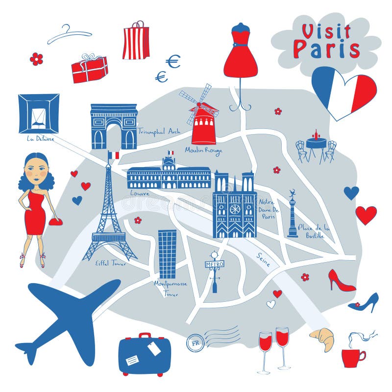 Map of Paris stock vector. Illustration of dress, coffee - 26076616