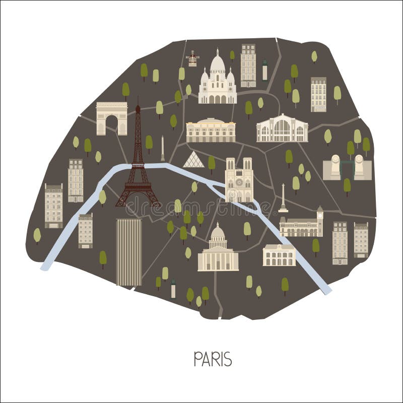 Map of Paris. Vector Illustration Stock Vector - Illustration of eiffel ...