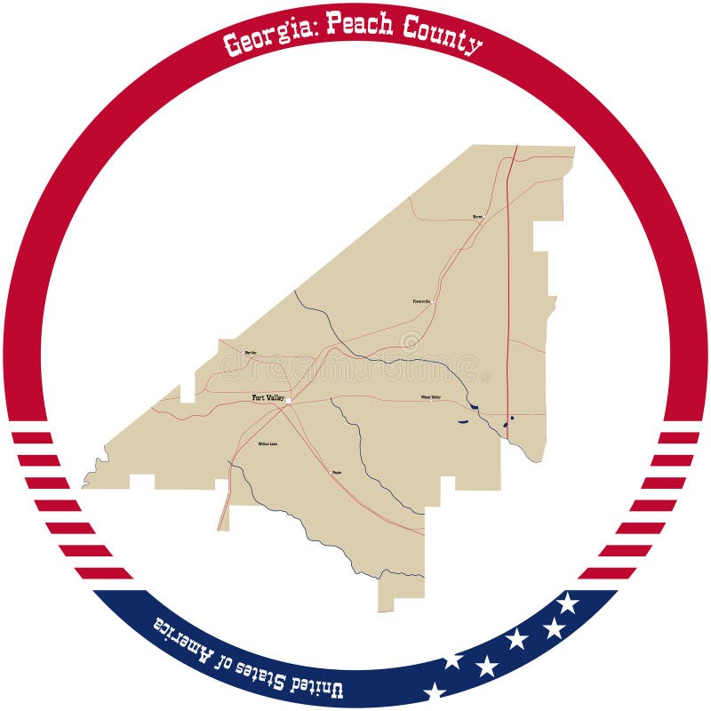 Map of Peach County in Georgia, USA Stock Vector - Illustration of ...