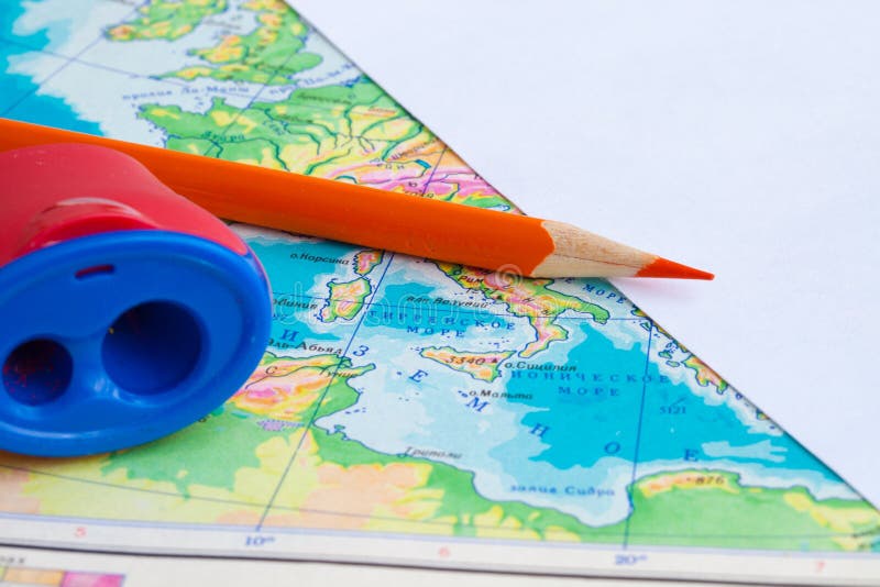 Map and Pencil on the Table Stock Photo - Image of explorer, ruler ...