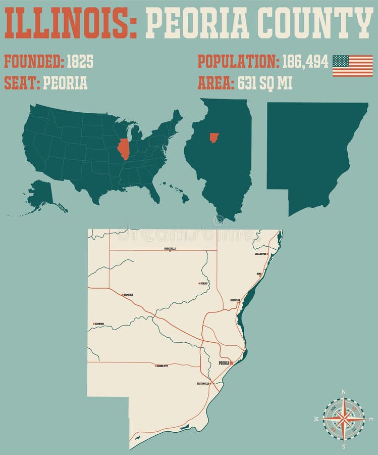 Map of Peoria County in Illinois Stock Vector - Illustration of states ...