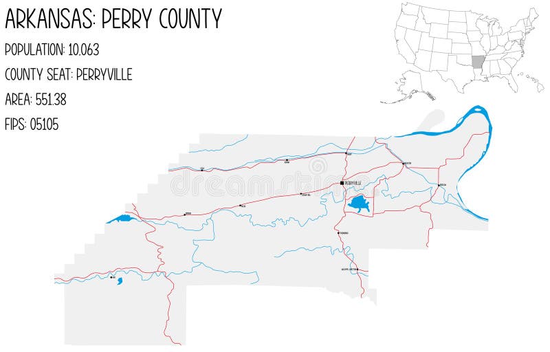 Map of Perry County in Arkansas, USA. Stock Vector - Illustration of ...