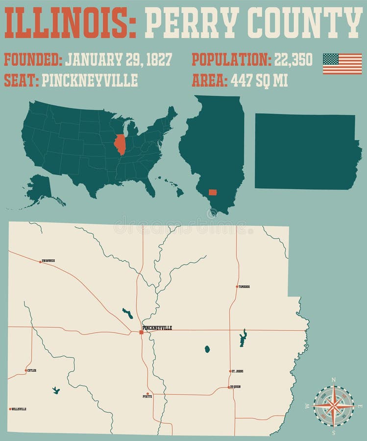 Map of Perry County in Illinois Stock Vector - Illustration of perry ...
