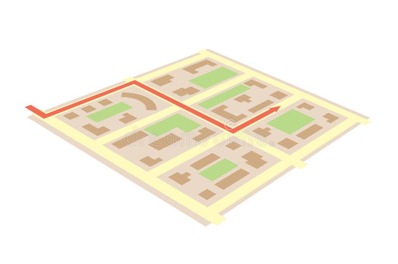 Map in Perspective and Arrow - Vector Plan of City Blocks Stock Vector ...