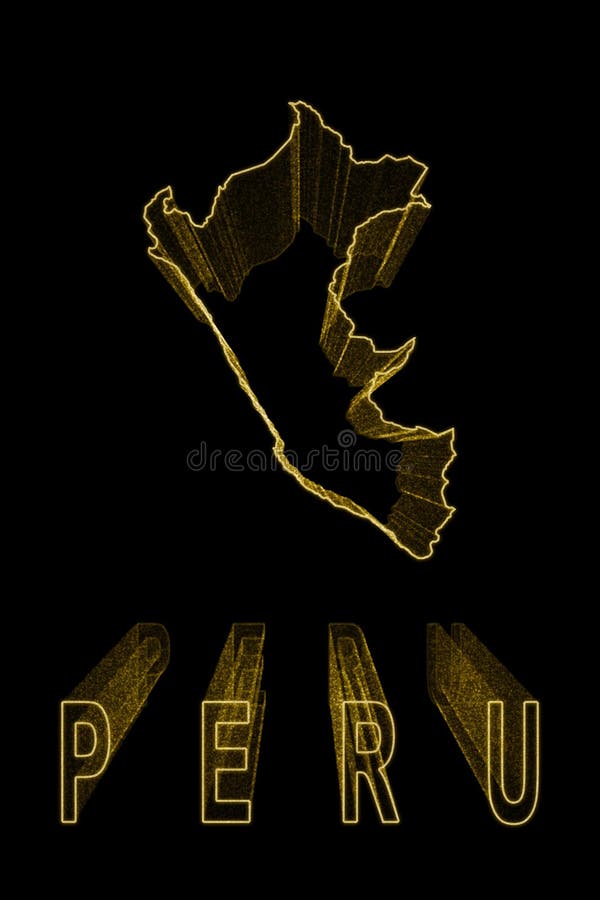 Map of Peru, Gold Map on Black Background Stock Illustration ...