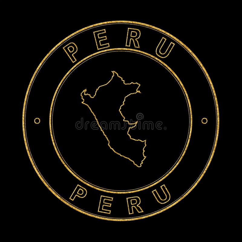 Map of Peru, Golden Stamp Black Background Stock Illustration ...
