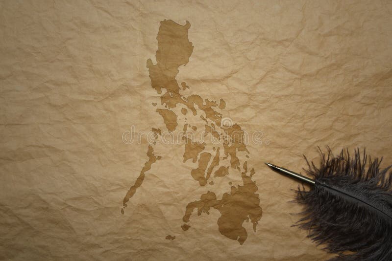 Map of Philippines on a Old Paper Background with Old Pen Stock Photo ...