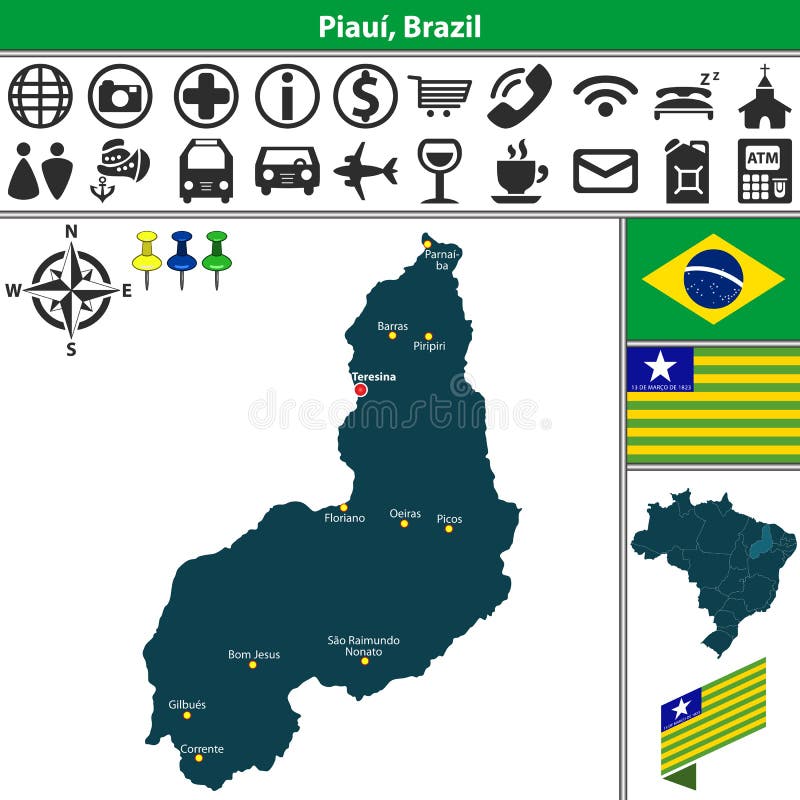 Map of Piaui, Brazil stock vector. Illustration of country - 91543220