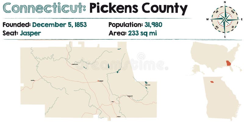 Map of Pickens County in Georgia Stock Vector - Illustration of roads ...
