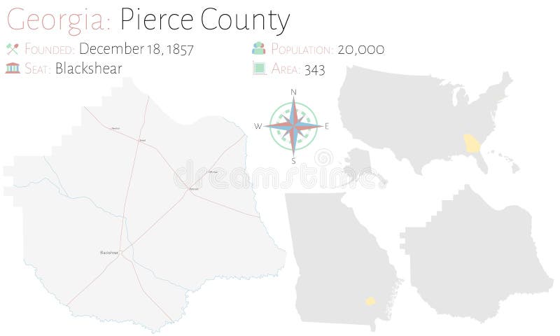 Map of Pierce County in Georgia Stock Vector - Illustration of blue ...