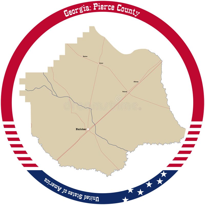 Map of Pierce County in Georgia, USA Stock Vector - Illustration of ...