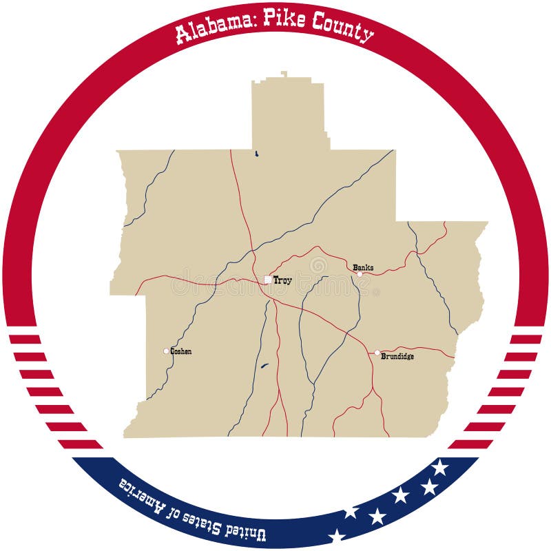 Map of Pike County in Alabama, USA. Stock Vector - Illustration of ...