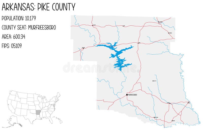 Map of Pike County in Arkansas, USA. Stock Vector - Illustration of ...