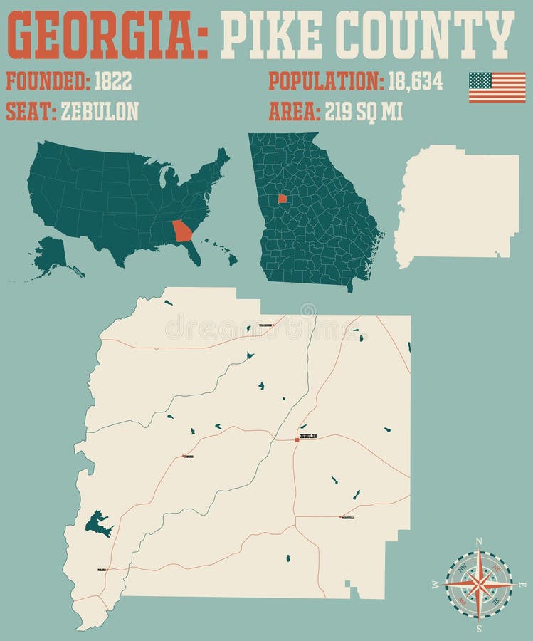 Map of Pike County in Georgia Stock Vector - Illustration of ...