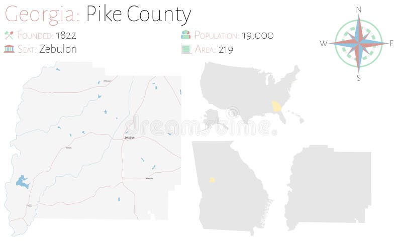 Map of Pike County in Georgia Stock Vector - Illustration of road ...
