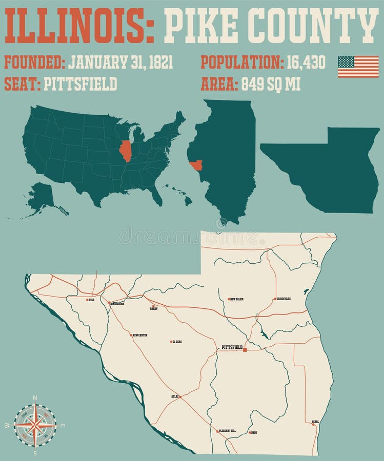 Map of Pike County in Illinois Stock Vector - Illustration of citizens ...