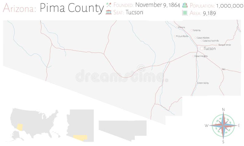 Map of Pima County in Arizona Stock Vector - Illustration of gray ...