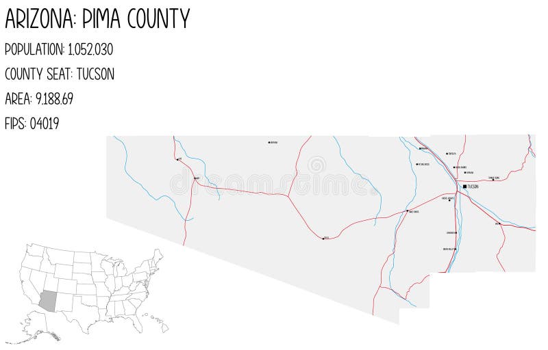 Map of Pima County in Arizona, USA. Stock Vector - Illustration of ...