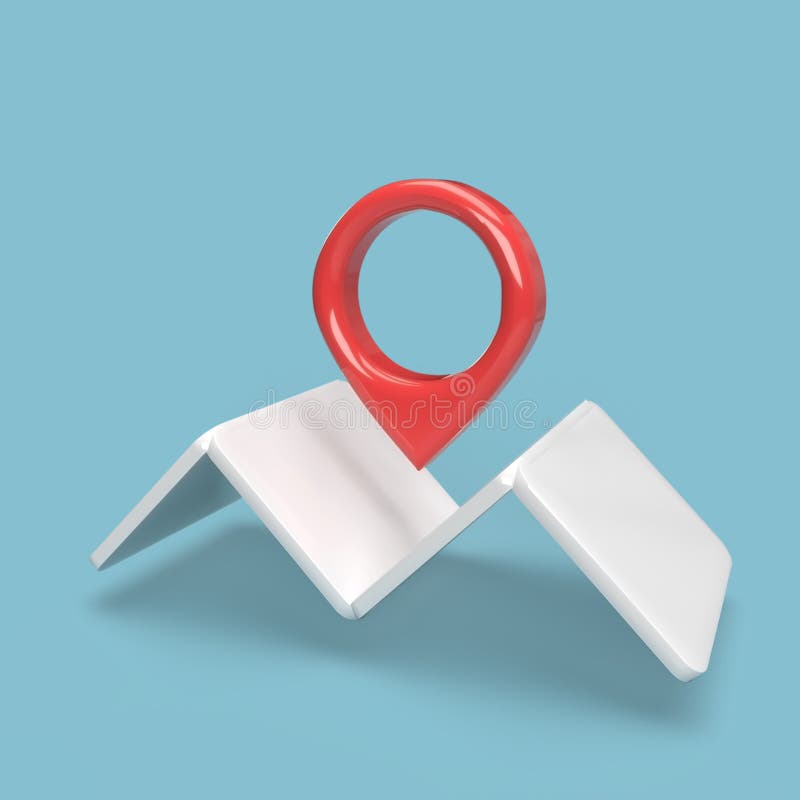 Map with Pin, Cartoon Minimal Style. 3d Render Illustration Stock ...