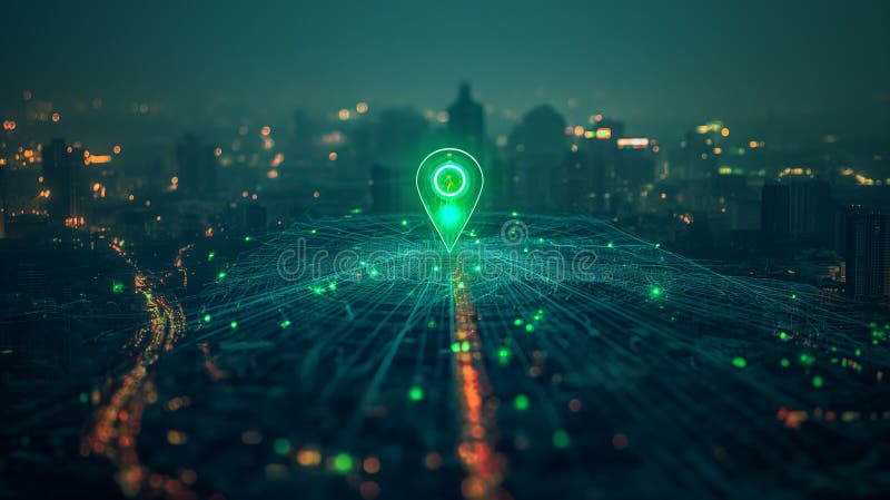 Map Pin in Cityscape and Network Connection, Indicating the City ...