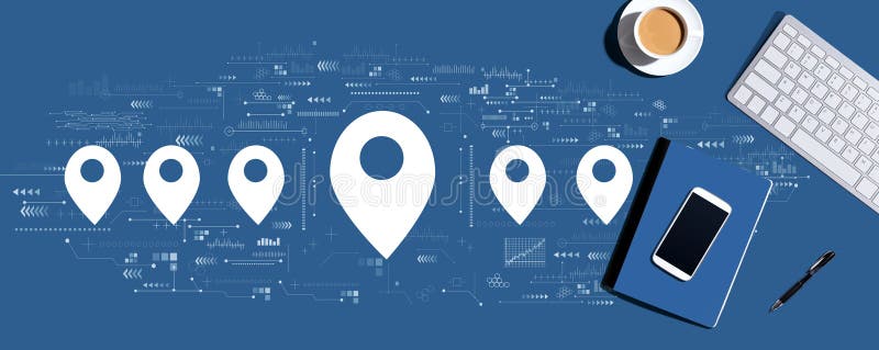 Map Pin Concept with Computer Keyboard and Office Items Stock ...