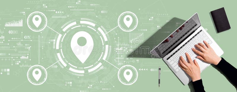 Map Pin Concept with Person Using Laptop Computer Stock Image - Image ...