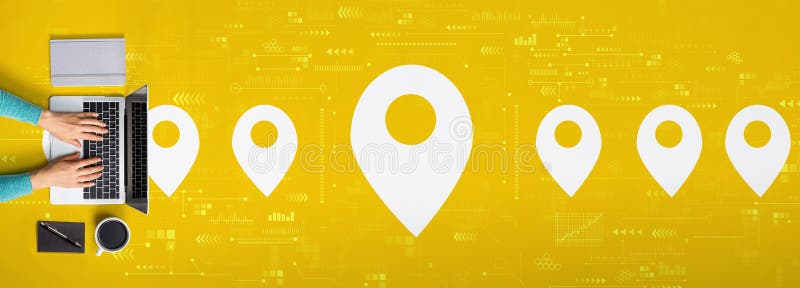 Map Pin Concept with Person Using a Laptop Stock Photo - Image of ...