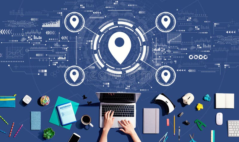 Map Pin Concept with Person Using a Laptop Stock Photo - Image of ...