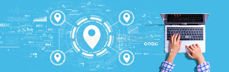 Map Pin Concept with Person Using a Laptop Stock Photo - Image of ...