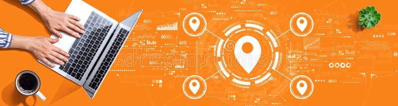 Map Pin Concept with Person Using a Laptop Editorial Photography ...